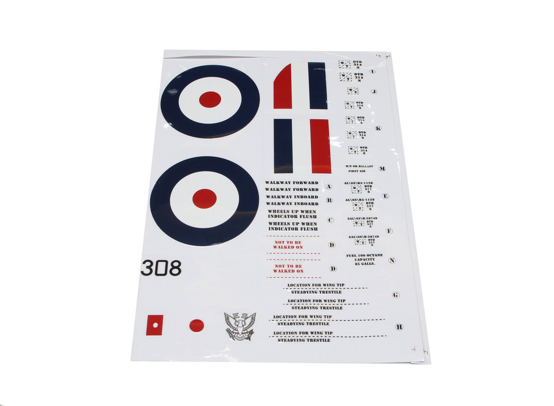 Durafly Supermarine Spitfire Mk2a 1100mm Replacement Decal Set | hobbyking