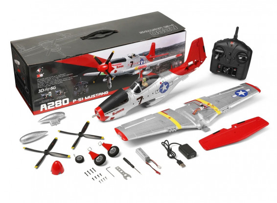 XK A280 (RTF) P-51D Mustang 4ch RC WW2 Fighter w/2.4GHz Tx, Brushless Motor & 3D/6G Gyro System ...