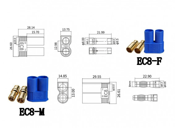 10 Pair EC8 Plug Connectors Male and Female