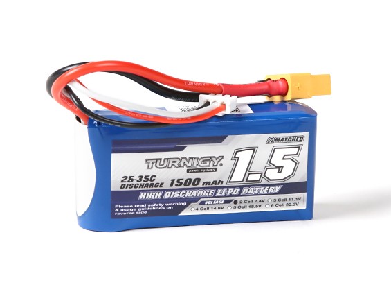 Turnigy Batteries 1500mAh 2S 25C Lipo Battery w/XT60 | HobbyKing