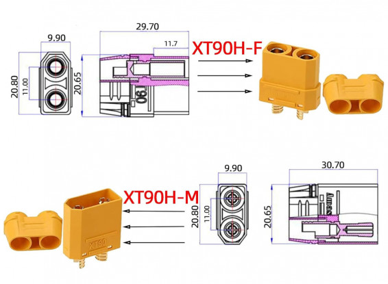 5 Pair XT90H Plug Connectors Male and Female with Sheath