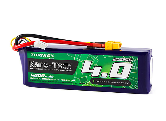 Turnigy Nano-Tech 4000mAh 4S 30C Lipo Pack w/XT60 | HobbyKing